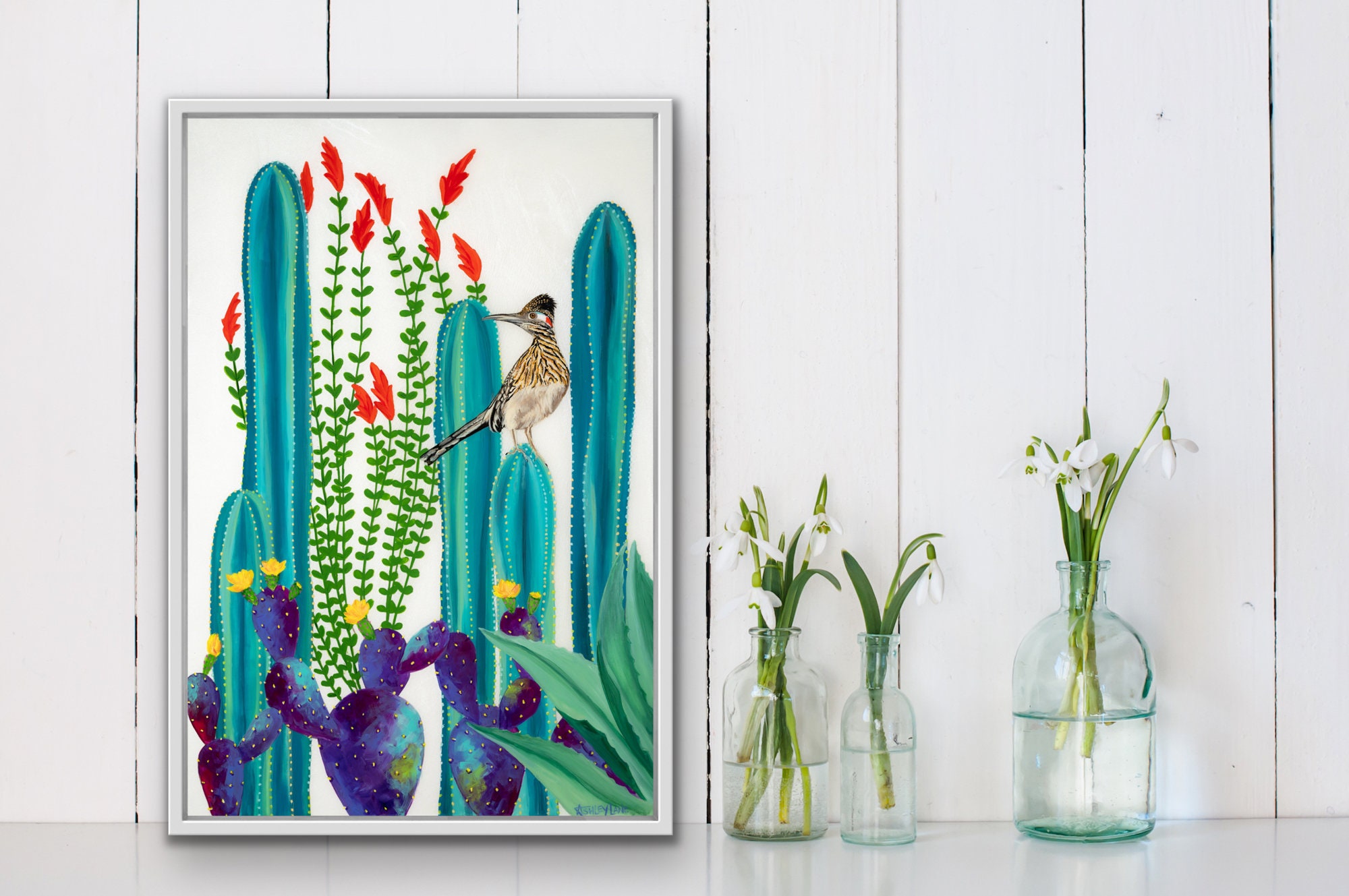 Giclee fine art print of original Roadrunner cactus agave | Etsy