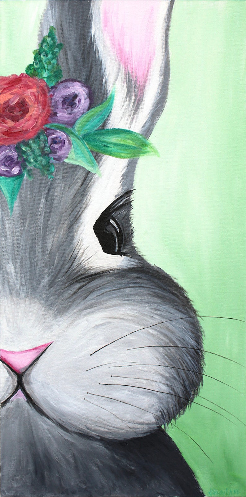 Art Print of Cute Bunny Art Print Painting for Girls Room, Easter, Half ...