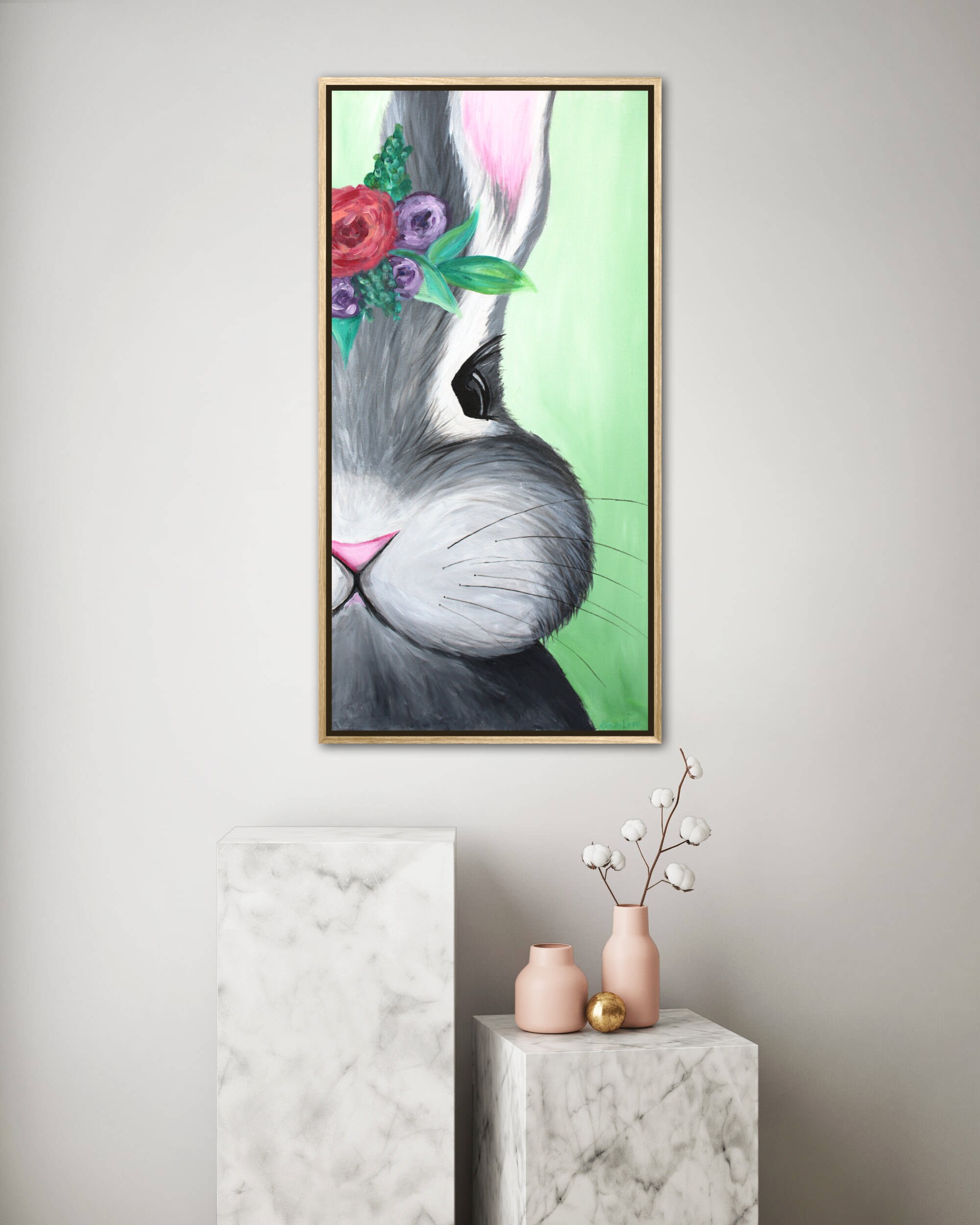 Art Print of Cute Bunny Art Print Painting for Girls Room, Easter, Half ...