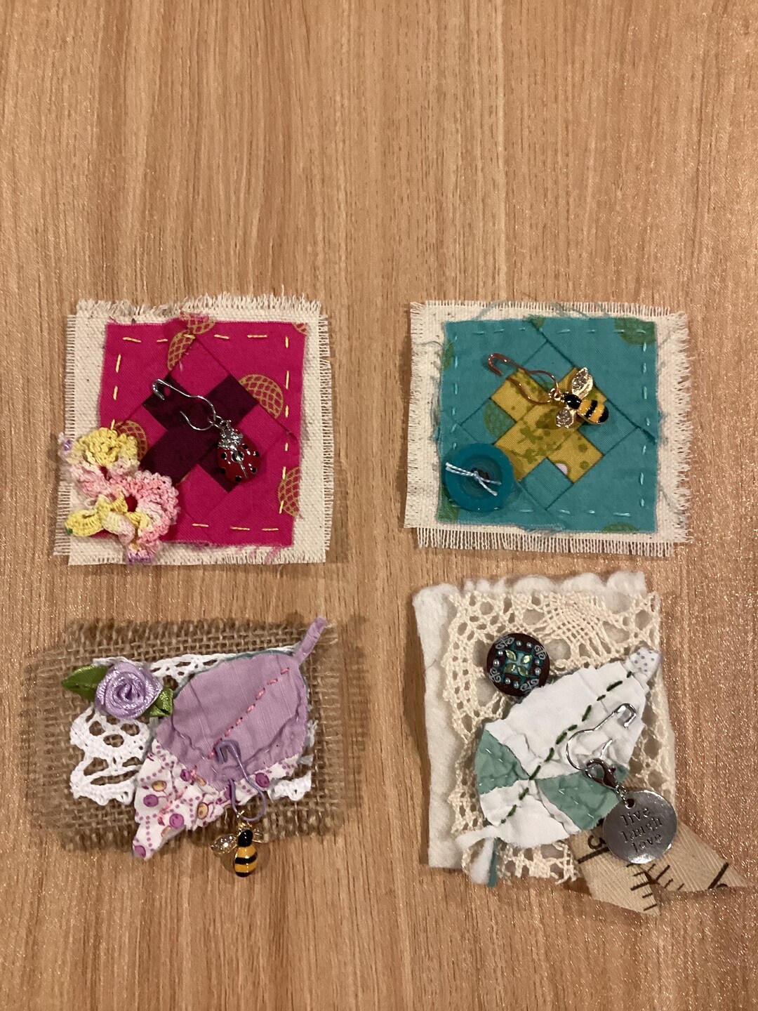 Set of 4 Mixed Color Fabric Clusters for Embellishment, Junk Journal ...