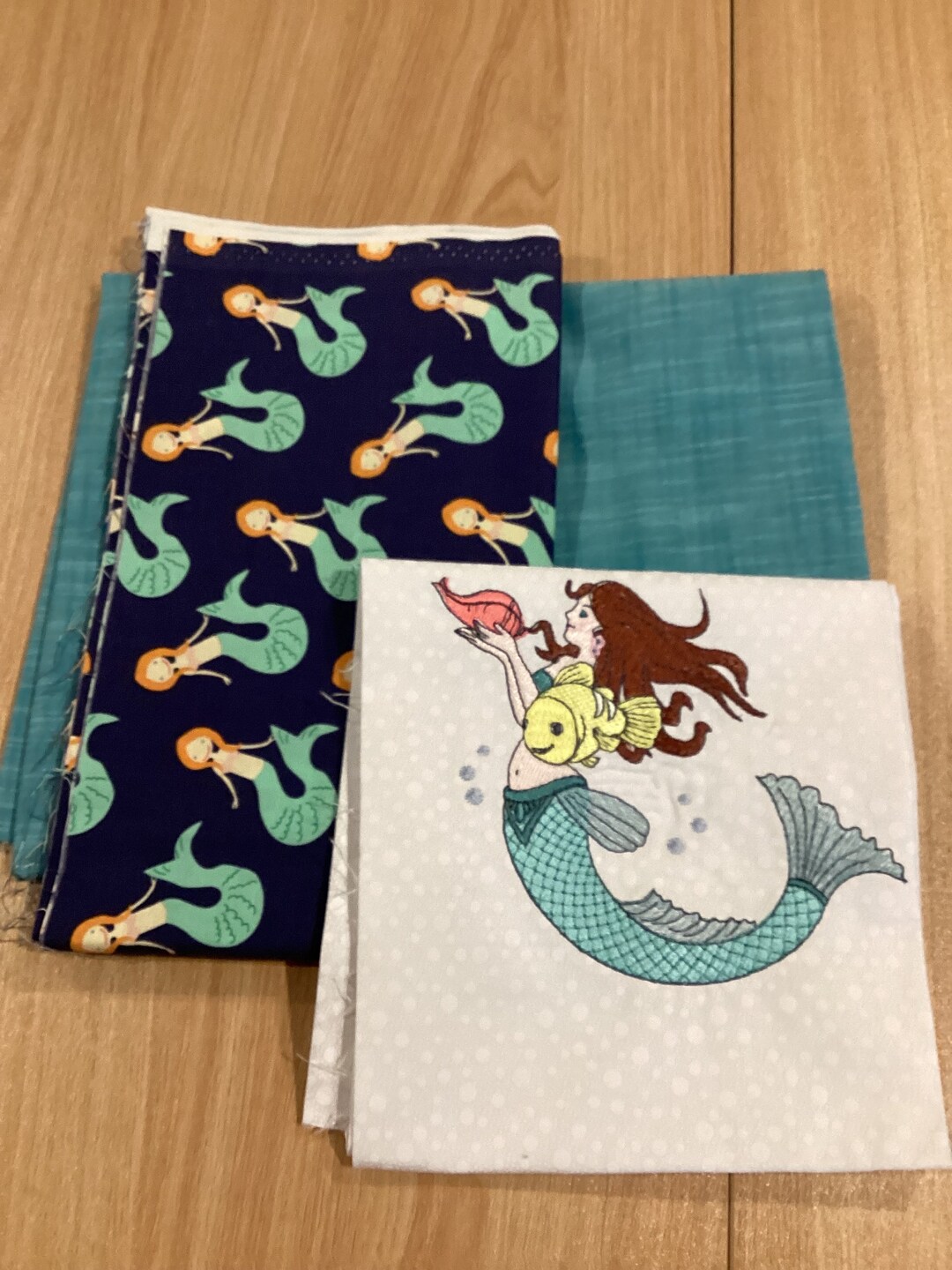 Set of Mermaid Fabrics, Mermaid Machine Embroidery, Essex Linen ...