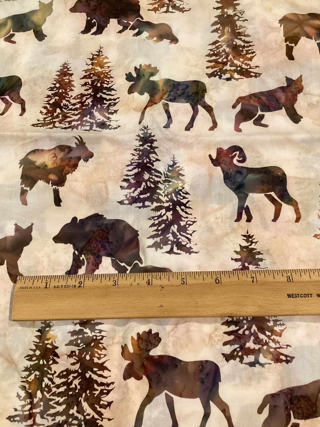 Batik Mountain Wilderness Animals Fabric Printed by Hoffmanfabrics ...