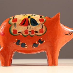 VINTAGE DALA PIG Piggy Bank Money Box Wooden Hand Carved Made Sweden ...