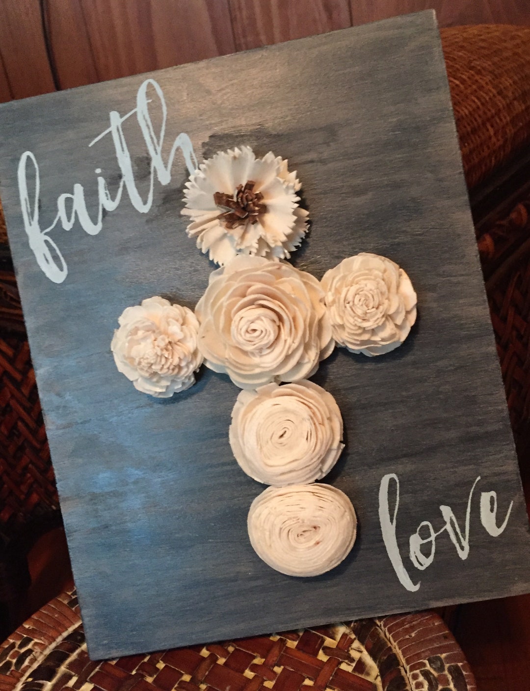 FREE SHIPPING, Cross Sign, Wood Flower Sign, Chalk Sign, Inspirational ...