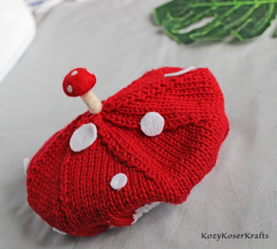 Mushroom Knit Beret, Mushroom Hat, Mushroom Headpiece, Red Mushroom Hat ...