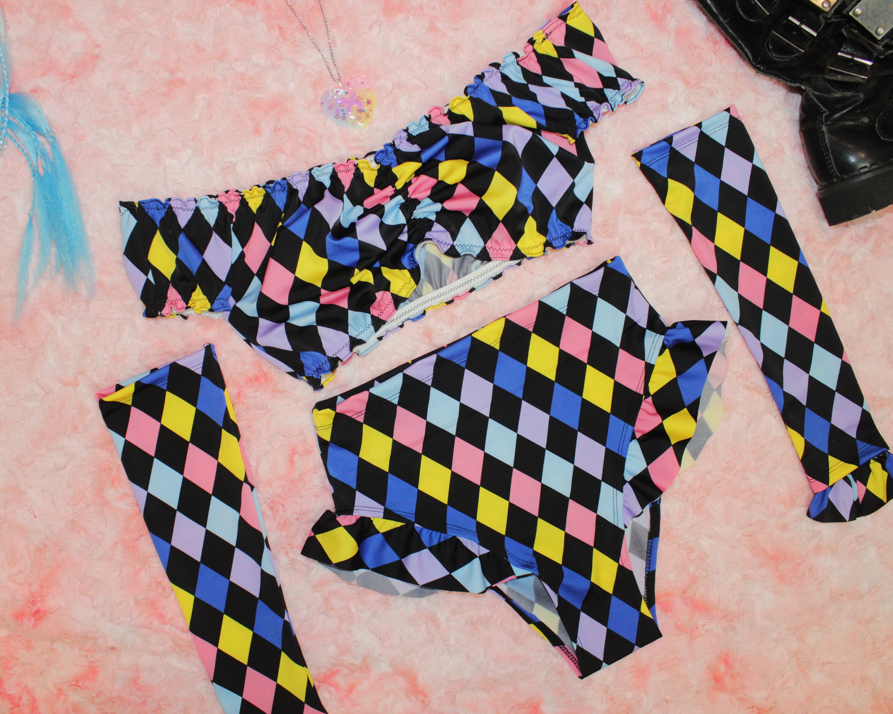 Clown off Shoulder Crop Top High Waist Shorts Festival Rave - Etsy