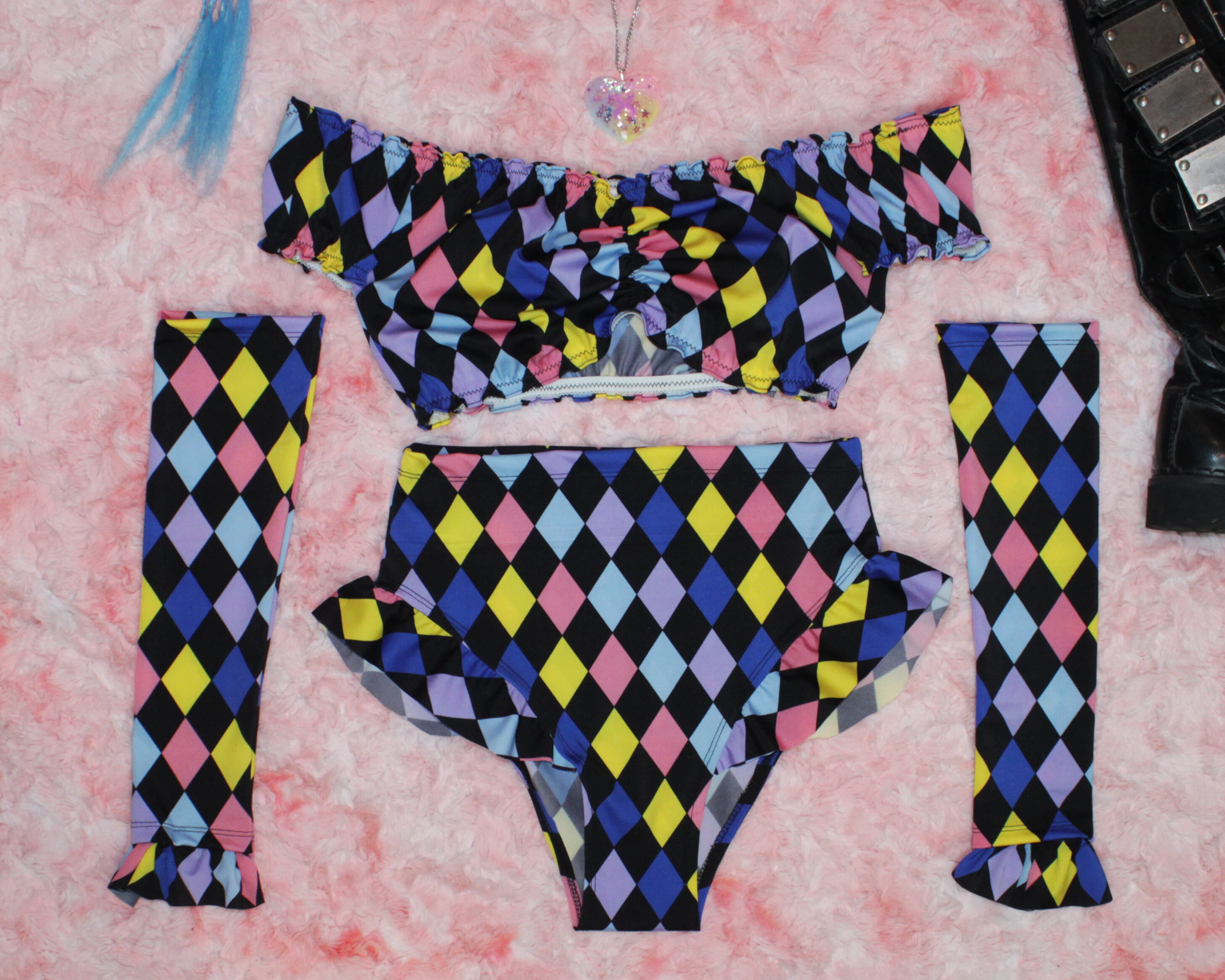 Clown off Shoulder Crop Top High Waist Shorts Festival Rave - Etsy