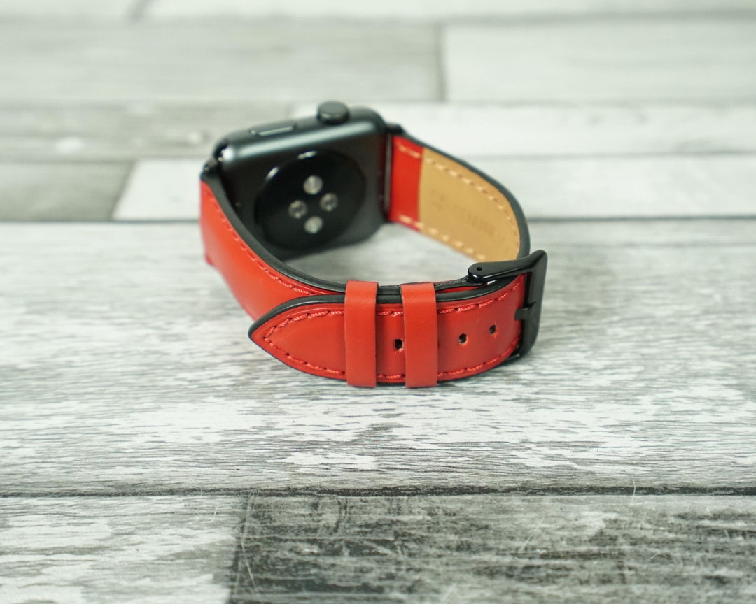 Red Apple Watch Leather Band 42mm, (apple Watch 4/5/6/7/8-> 44/45)red ...