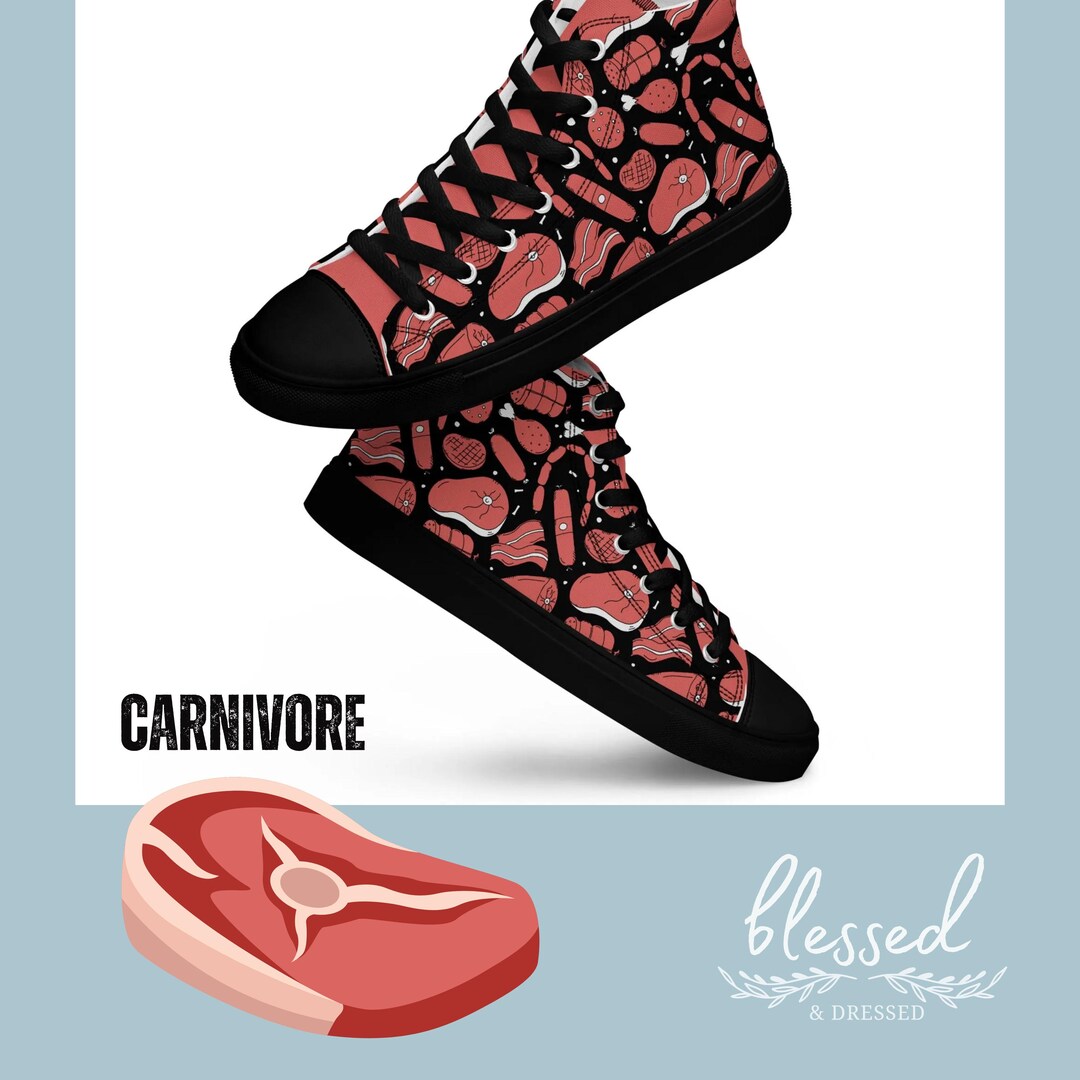 Carnivore Men’s High Top Canvas Shoes, Meat Lovers, Fun Pattern, Black ...