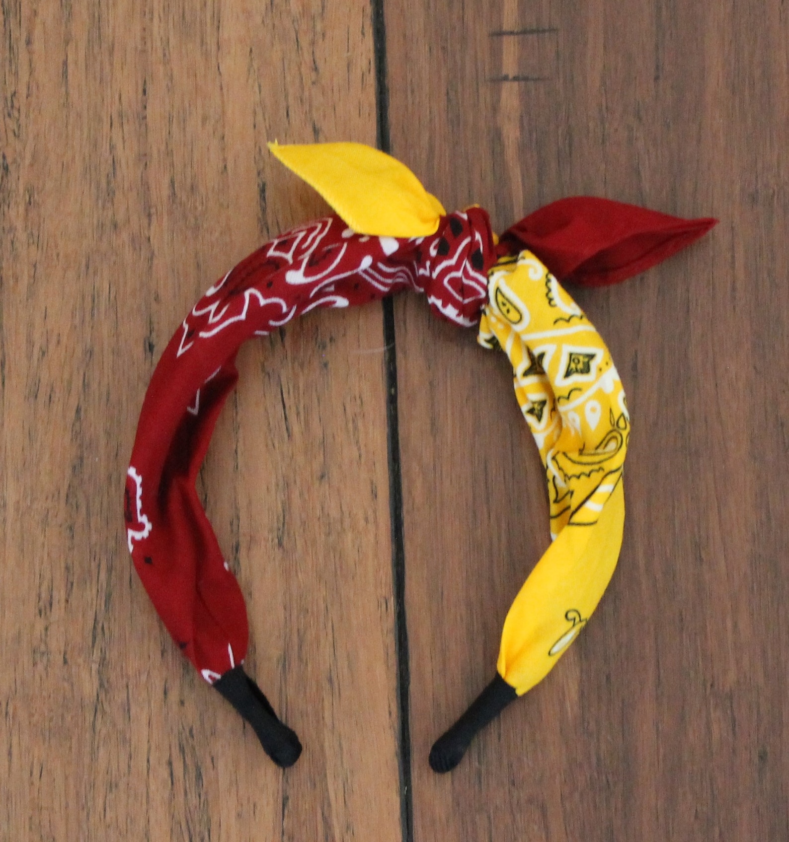 Burgundy & Gold Bandana Knot Tie Headband | Etsy