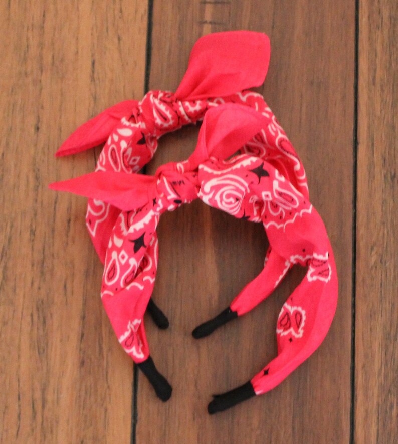 Hot Pink Bandana Knot Tie Headband | Etsy