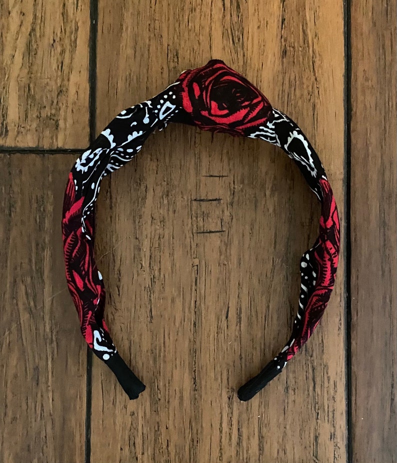 Rose Rockstar Bandana Knot Tie Headband - Etsy