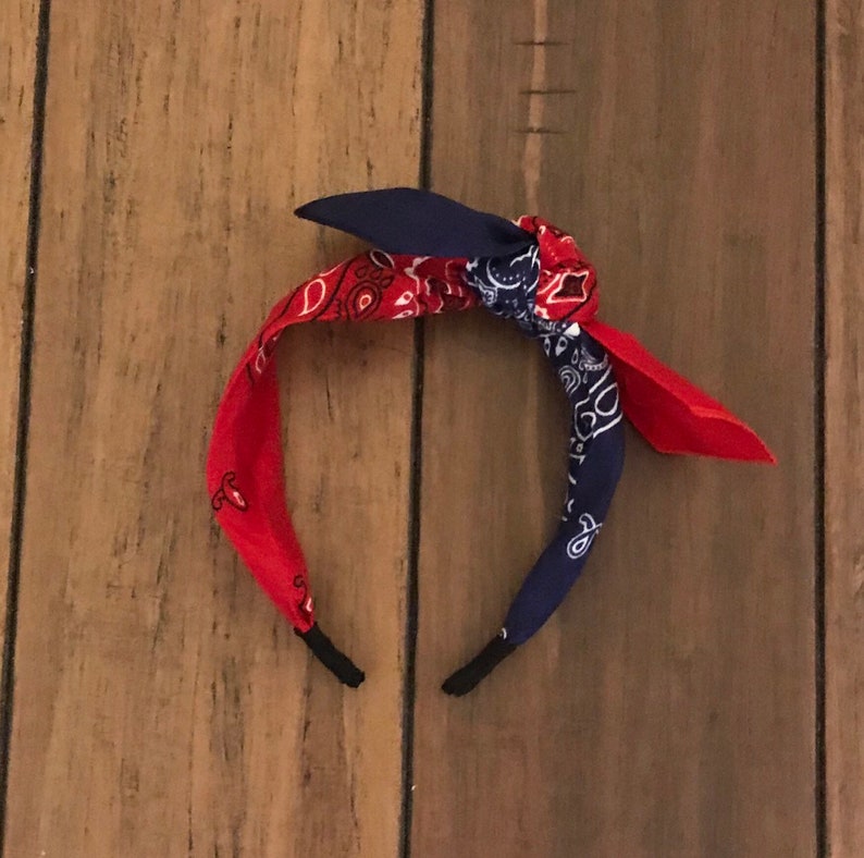 Red & Blue Bandana Knot Tie Headband | Etsy