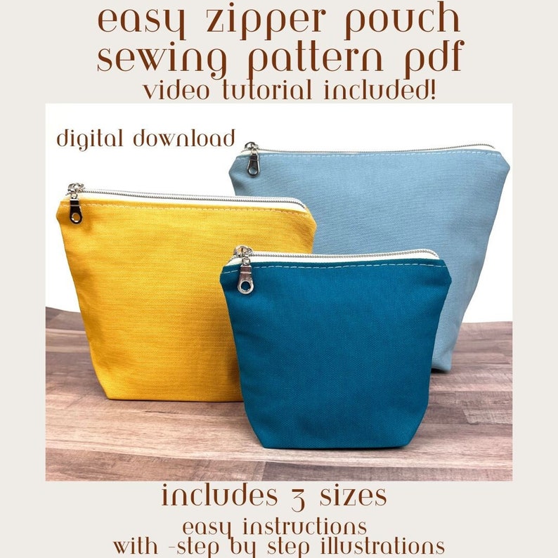 DIY Zipper Pouch Bag Sewing PATTERN, PDF Digital File, Beginner Easy ...