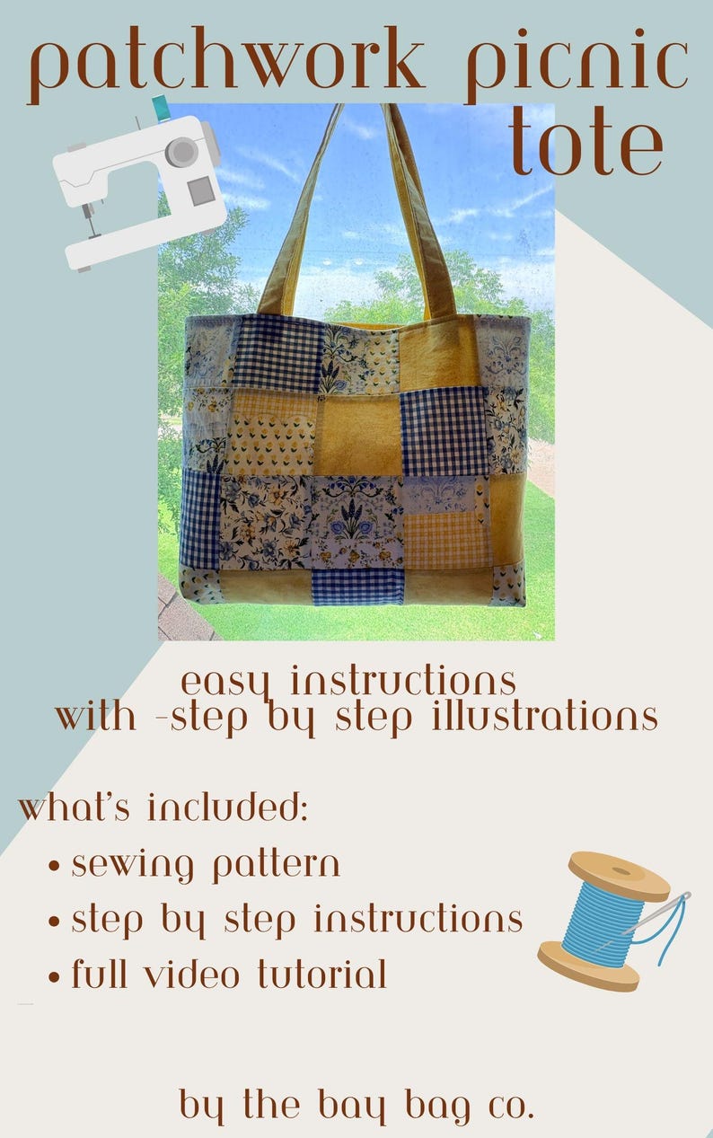 Patchwork Picnic Tote Bag- Sewing Pattern Tutorial - Etsy UK