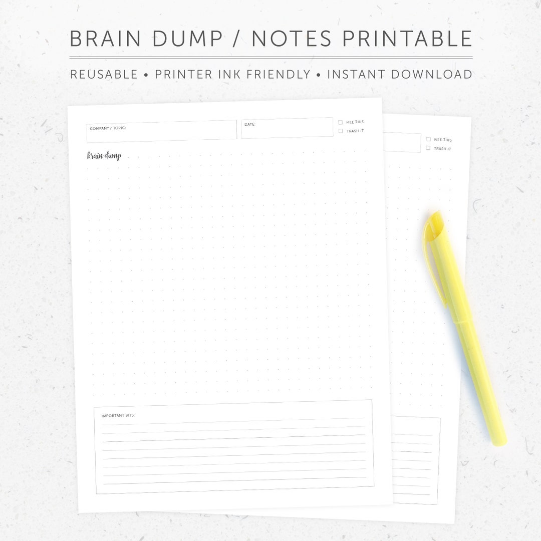 Brain Dump Printable, Notes Printable, Brain Dump Template, Notes Page ...