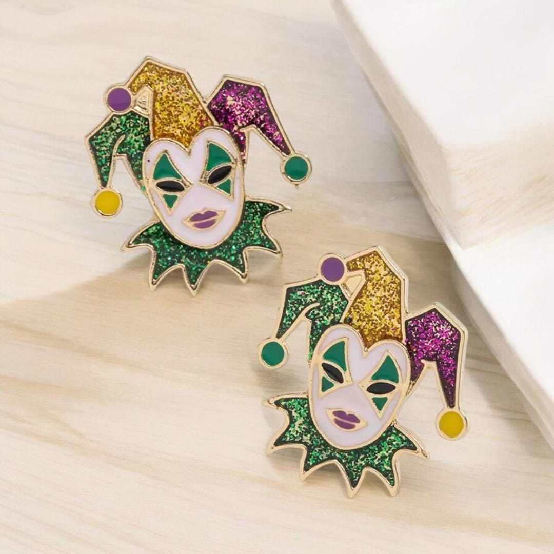 Mardi Gras Jester Earrings, New Orleans Stud Earrings, Mardi Gras Studs ...