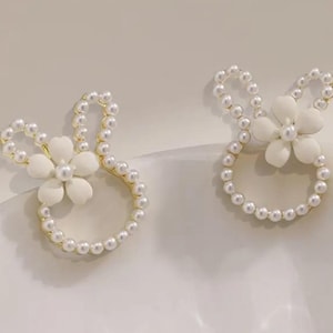 Pearl Bunny Rabbit Earrings, Bunny Rabbit Studs, Easter Bunny Studs ...