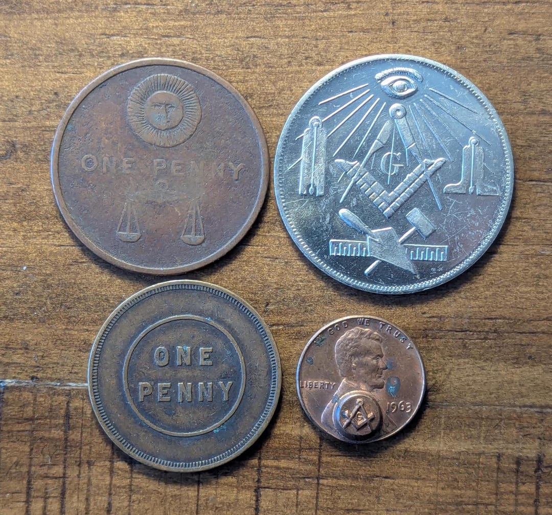 Vintage Early 1900's Masonic Mason Coin Medal Token Lot of 4 One Penny ...