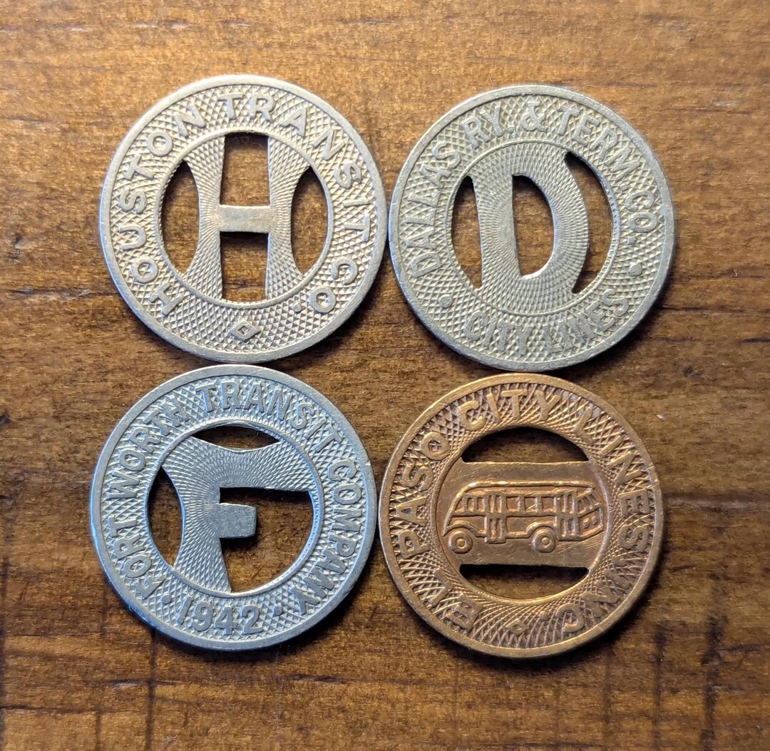 Texas Transit Token Lot Set of 4 1942 Fort Worth Transit Company Dallas ...