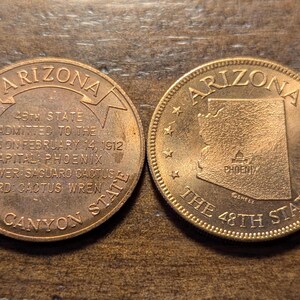 1912 Arizona AZ Grand Canyon Statehood 48th State Commemorative Coin ...