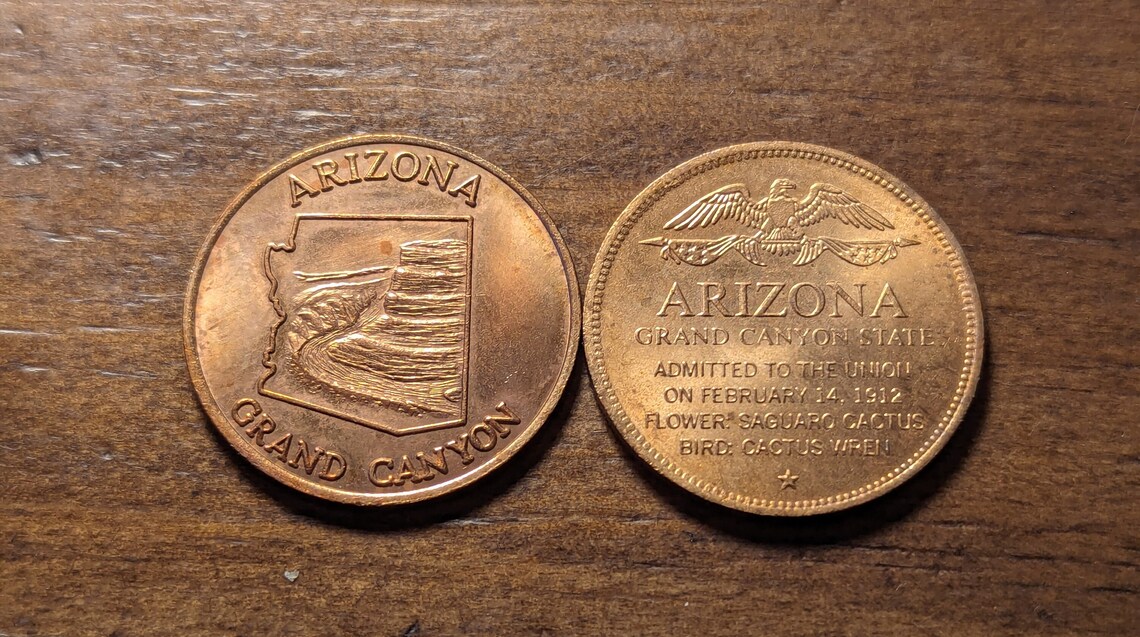 1912 Arizona AZ Grand Canyon Statehood 48th State Commemorative Coin ...