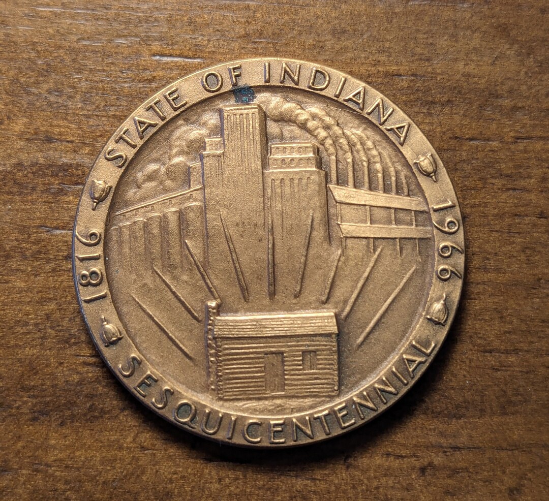 1816-1966 Indiana Sesquicentennial State Seal Bronze 39mm Silver Dollar ...