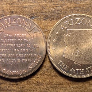 1912 Arizona AZ Grand Canyon Statehood 48th State Commemorative Coin ...