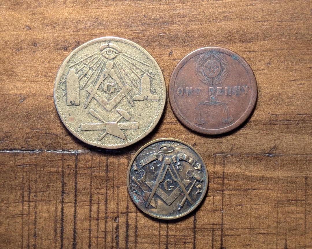 Vintage Early 1900's Masonic Mason Coin Medal Token Lot of 3 One Penny ...