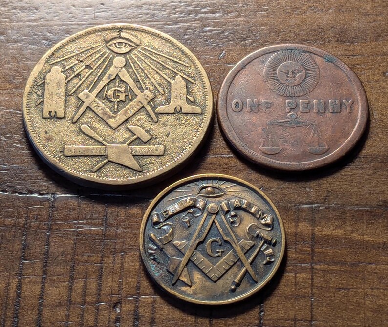 Vintage Early 1900's Masonic Mason Coin Medal Token Lot of 3 One Penny ...
