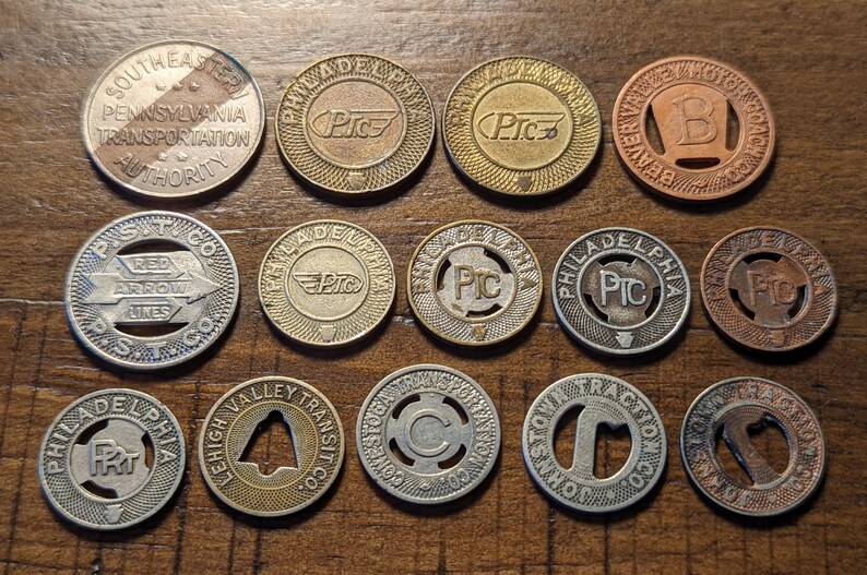 Pennsylvania Transit Token Set Lot of 14 Different Red Arrow Lines ...