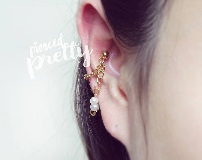 Double Earring, Freshwater Pearl Ear Chain, Handmade - Etsy