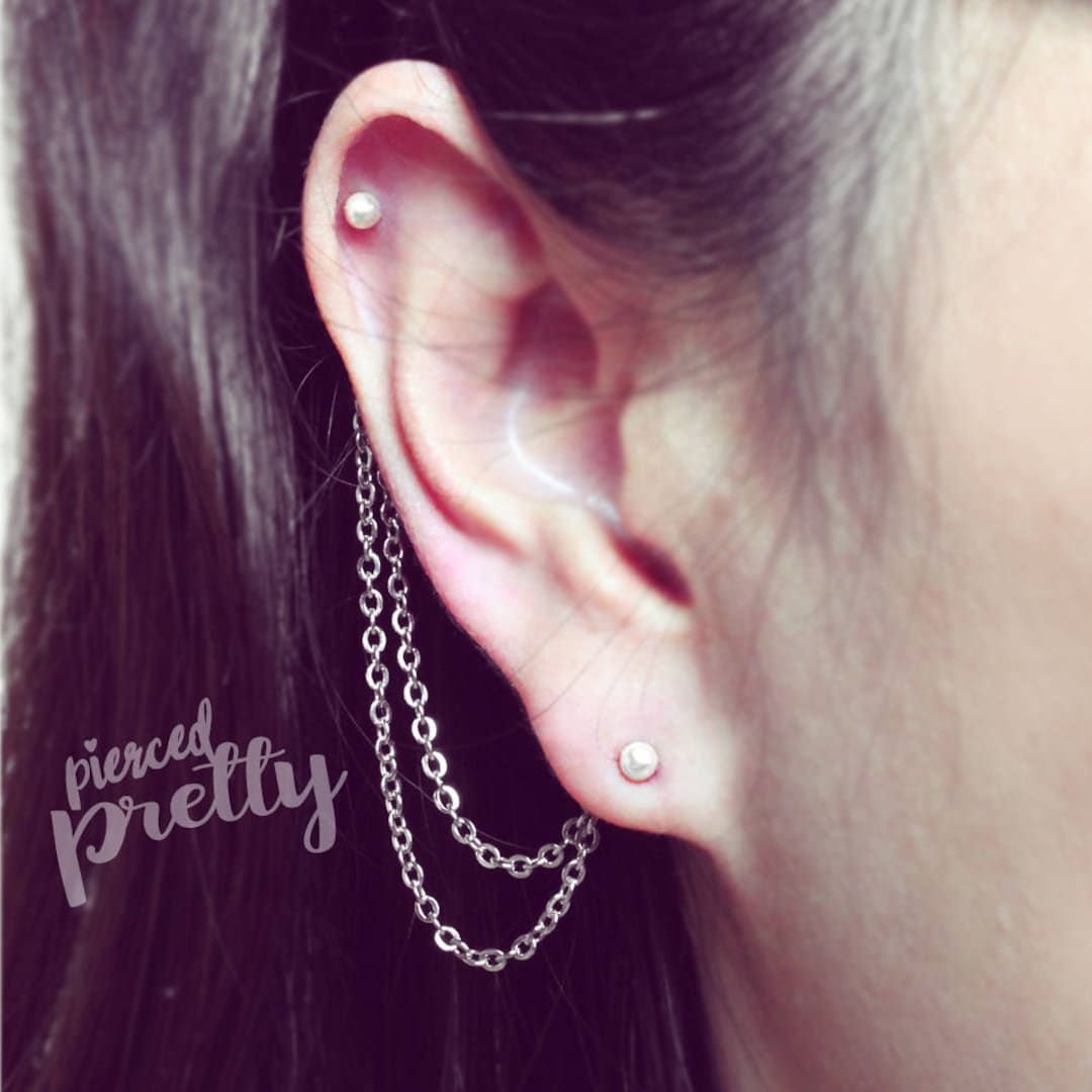 20g Pearl Helix to Lobe Chain Earring, Dangle Chain Earring, Helix ...