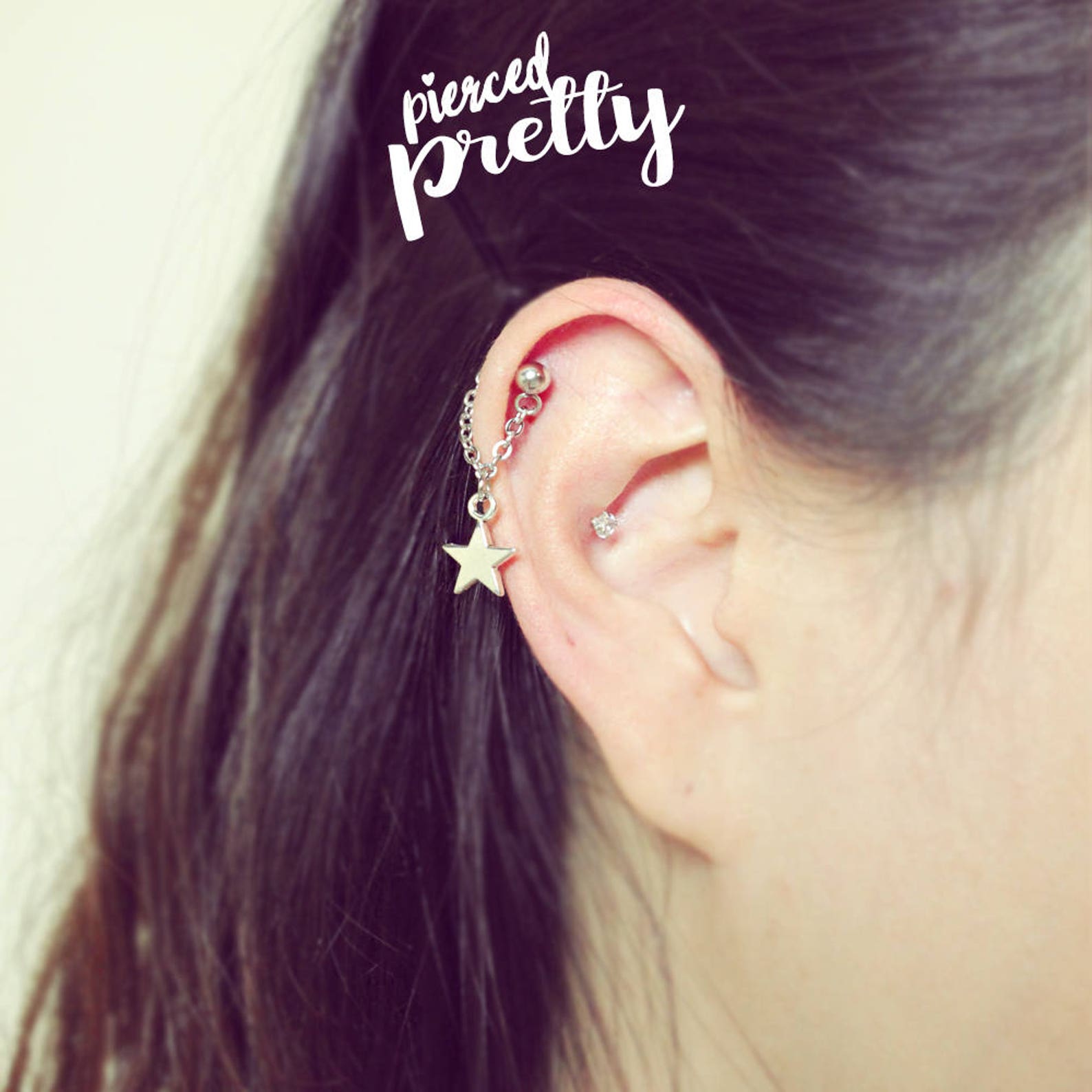 16g 20g Star Conch Chain Earring Conch Hoop Earring Helix - Etsy