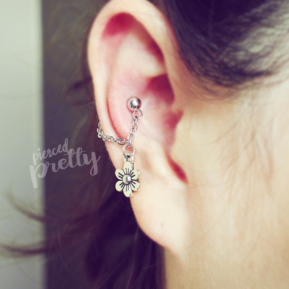 16g 20g Flower Conch Chain Earring Conch Hoop Earring Helix | Etsy