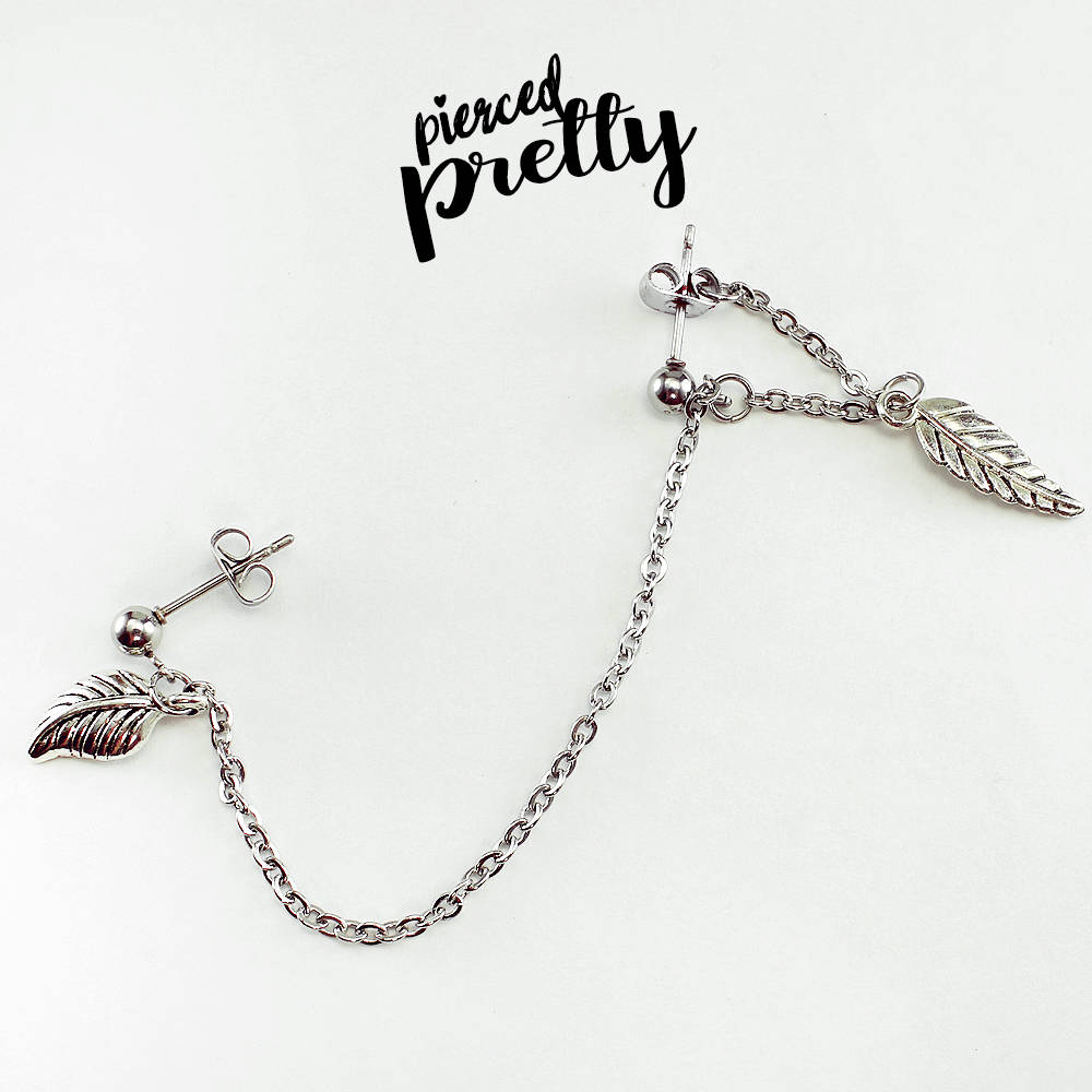 20g 16g Helix to Lobe Chain Earring Leaf Dangle Chain - Etsy