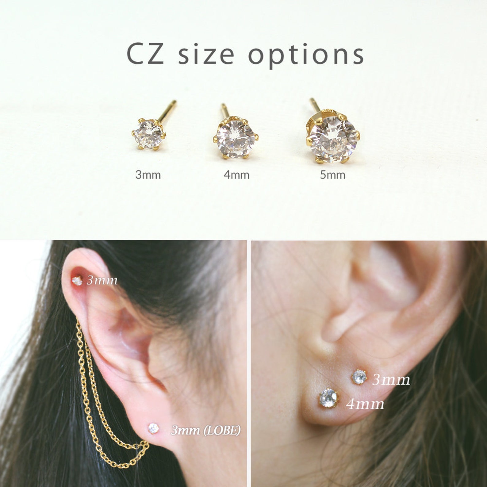 20g CZ Prong Helix to Lobe Chain Earring, Dangle Chain Earring, Helix ...