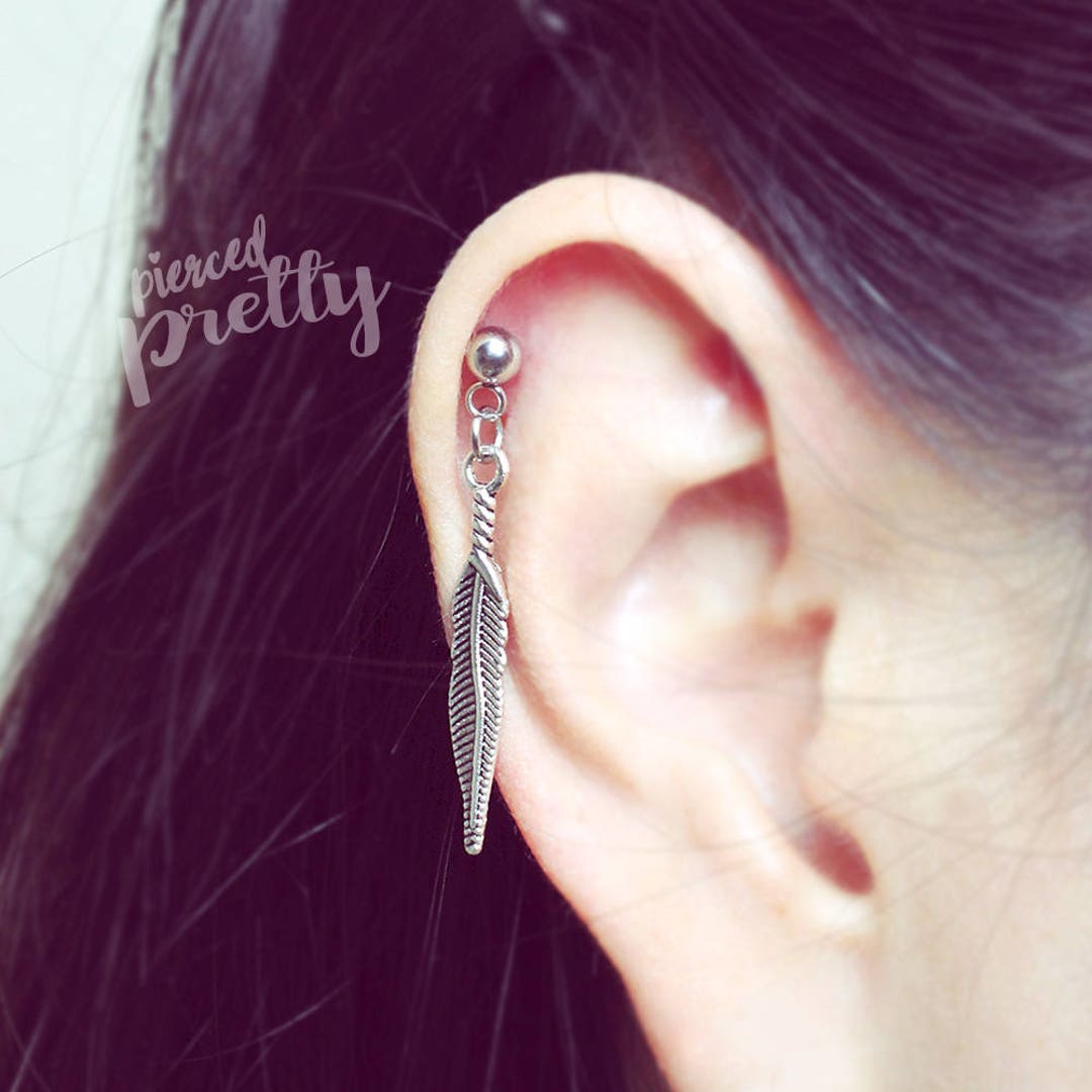 Feather Dangle Cartilage Earring, Helix Earring, 20g 16g Ear Cartilage ...