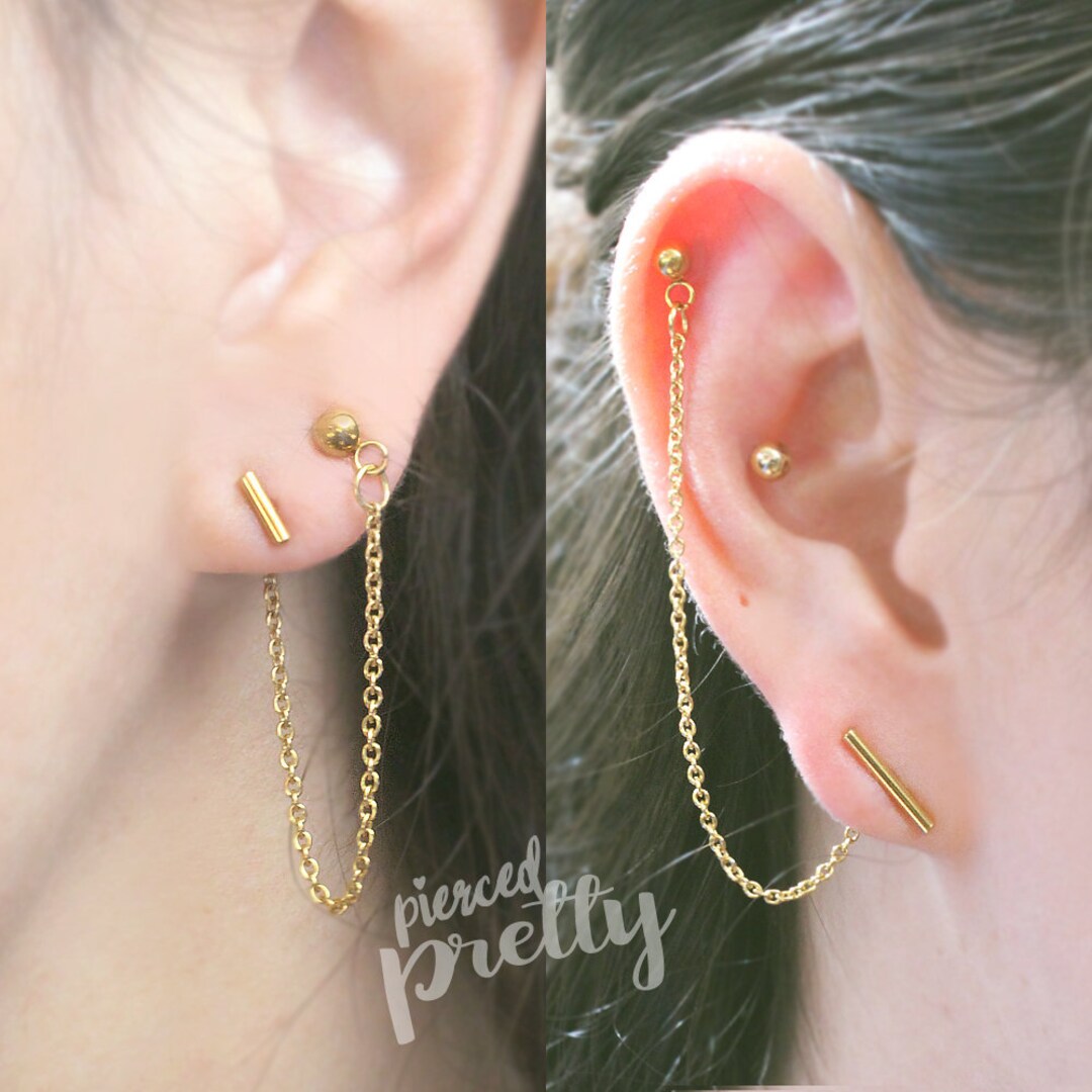 16g 20g Bar Helix to Lobe Chain Earring, 316L Surgical Stainless Steel ...