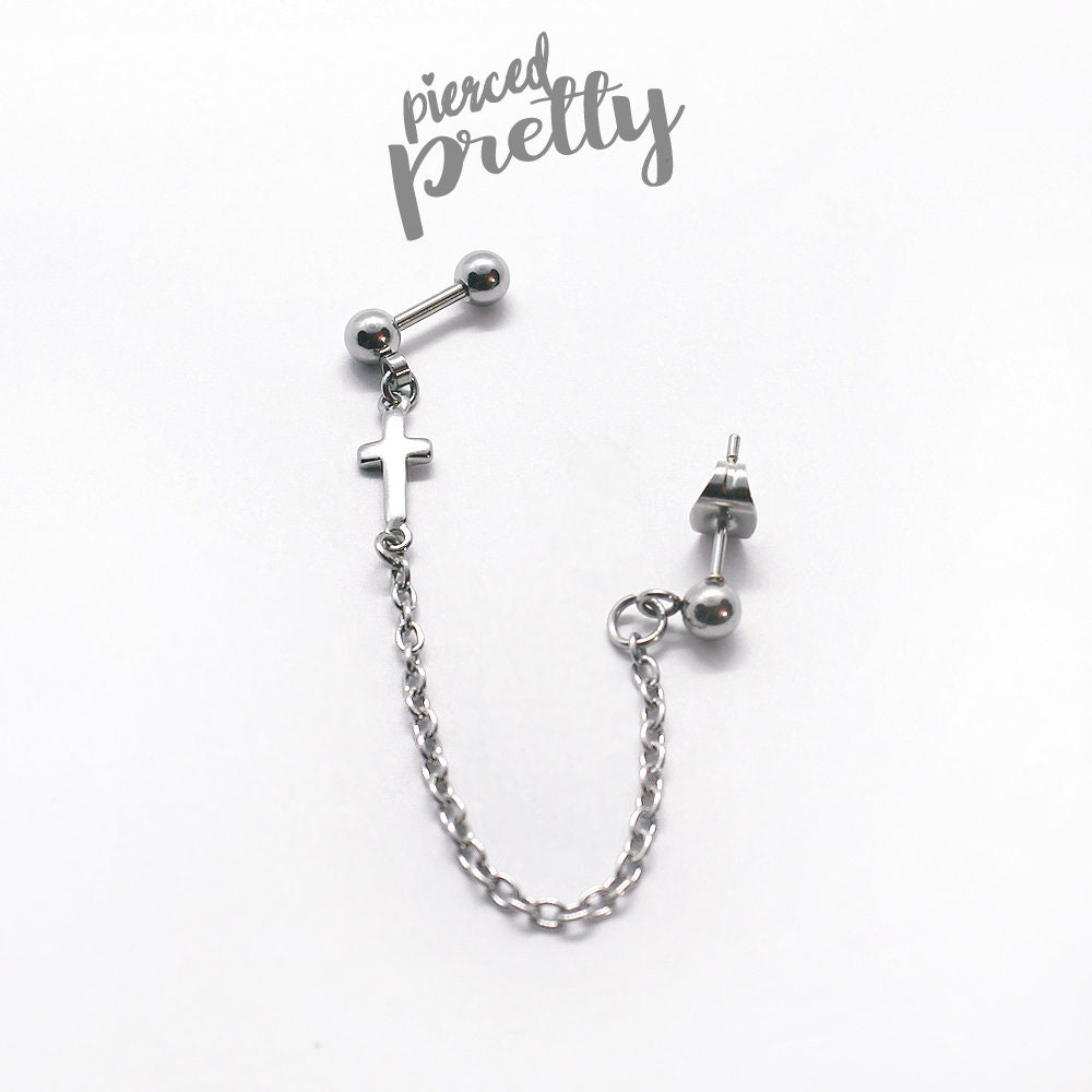 20g 16g Cross Helix to Lobe Chain Earring Helix Chain | Etsy