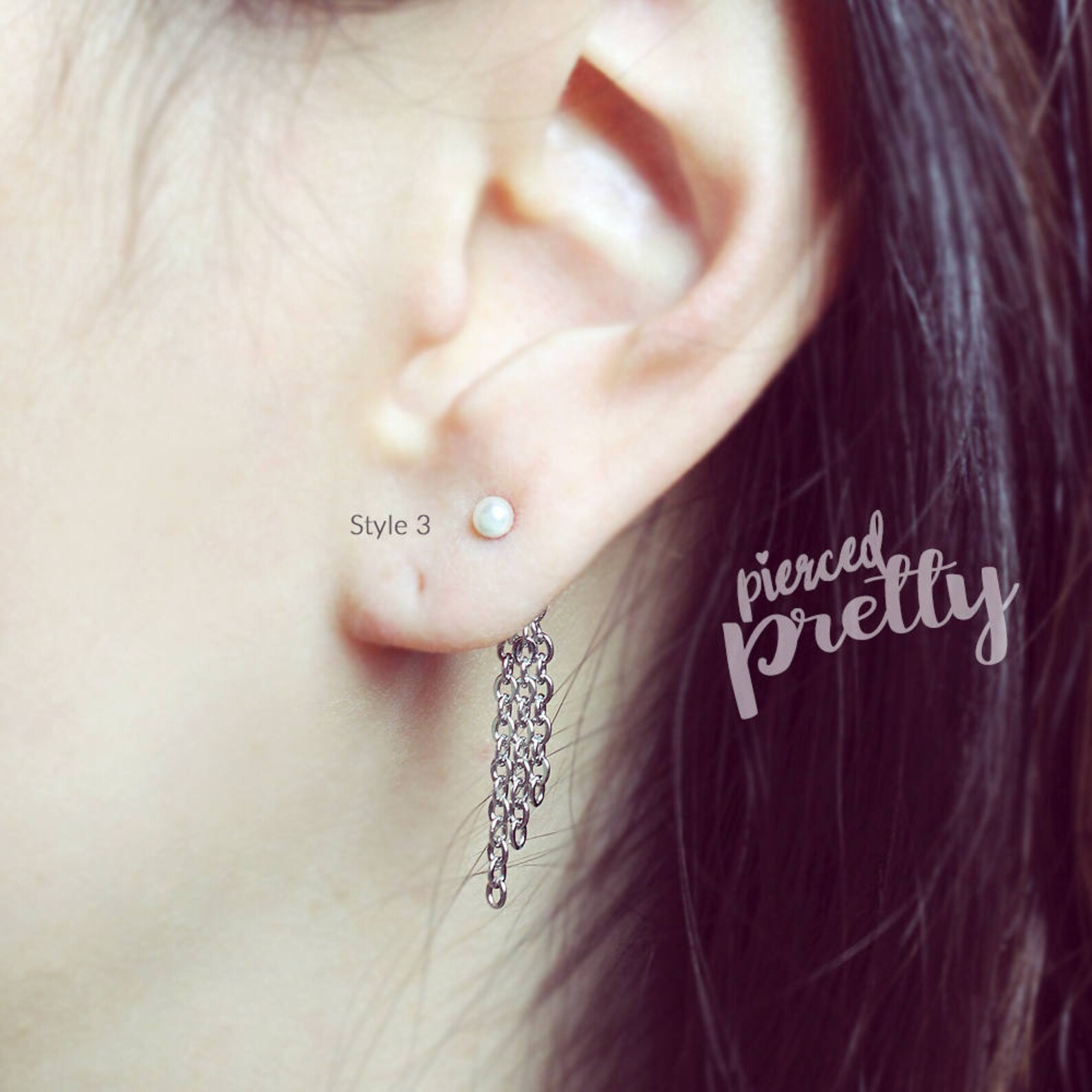 Three Chain Dangle Earrings Chain Dangle Earrings Pearl CZ - Etsy