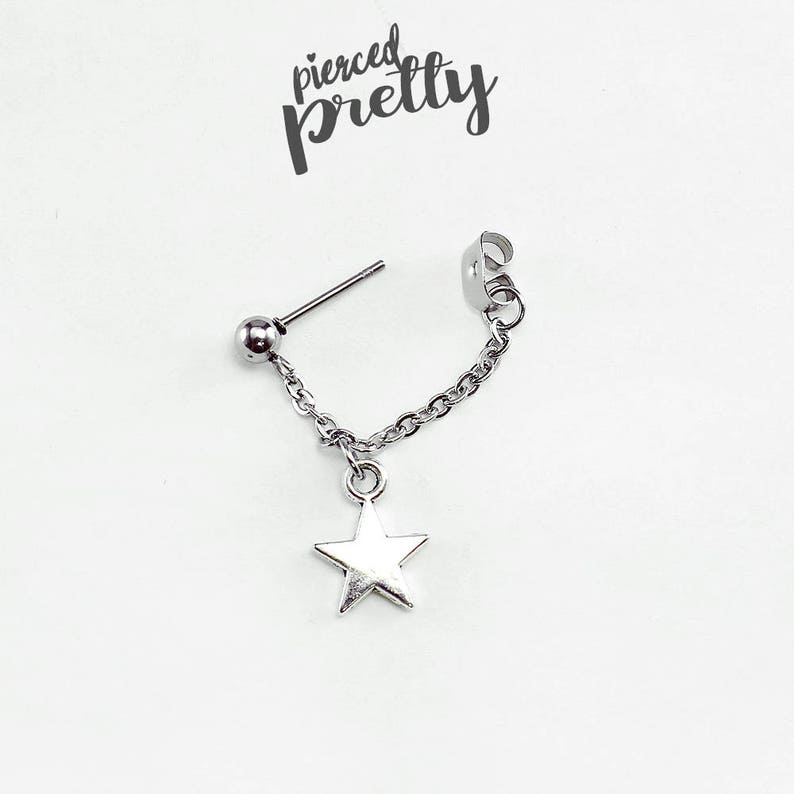 16g 20g Star Conch Chain Earring, Conch Hoop Earring, Helix Earring ...