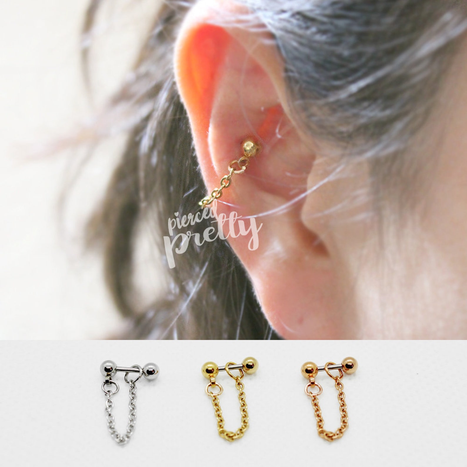 16g Conch Chain Earring Conch Hoop Earring Helix Earring - Etsy