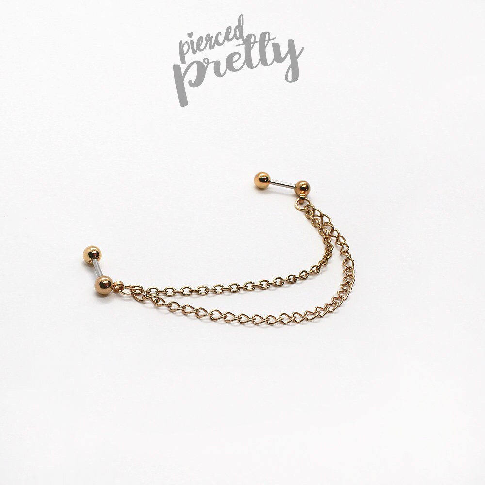 20g 16g Helix to Lobe Chain Earring Helix Double Chain - Etsy