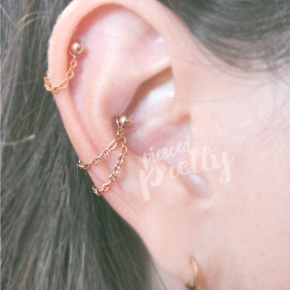 16g Dainty Thin Double Chain Conch Ear Hoop Chain Cartilage - Etsy