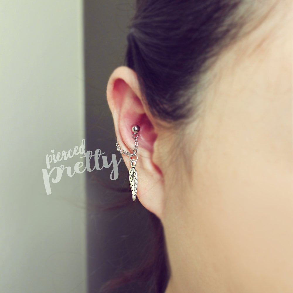 20g 16g Leaf Conch Chain Earring Conch Hoop Earring Helix - Etsy