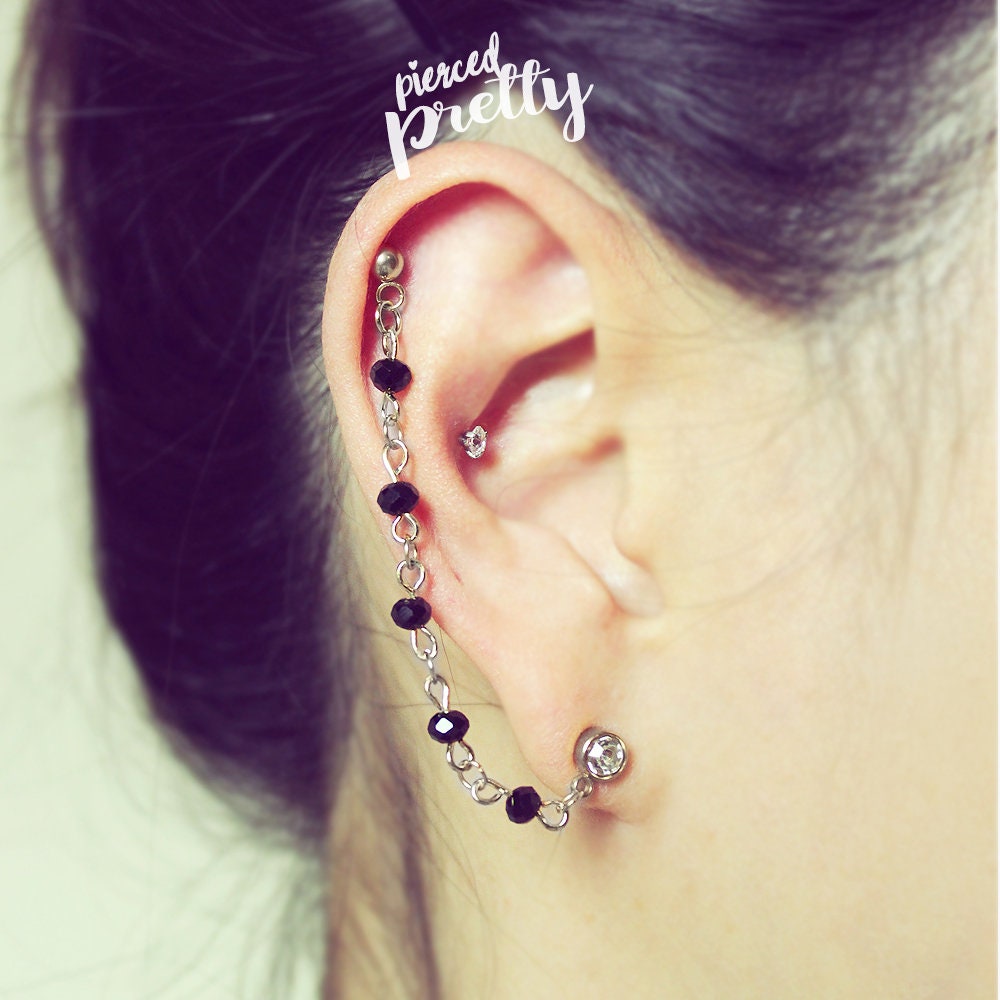 20g 16g Crystal helix to lobe chain earring CZ helix chain | Etsy
