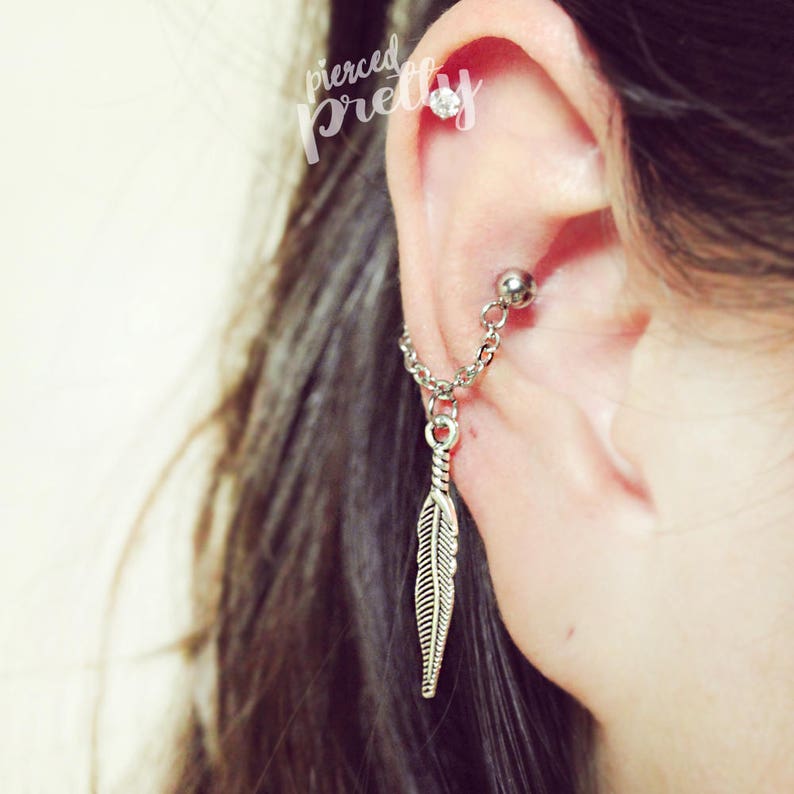 16g 20g Feather Conch Chain Earring Conch Hoop Earring Helix - Etsy