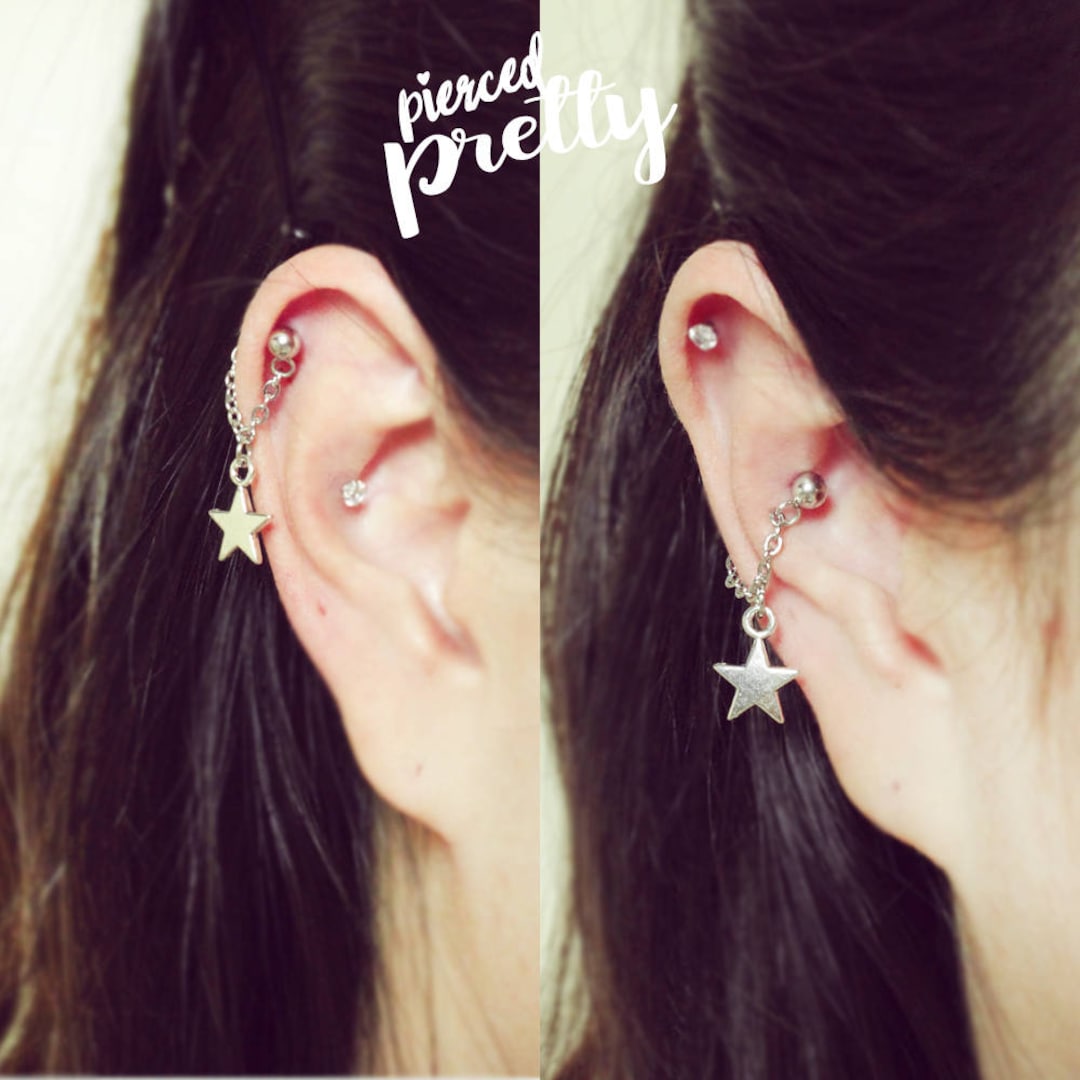 16g 20g Star Conch Chain Earring, Conch Hoop Earring, Helix Earring ...