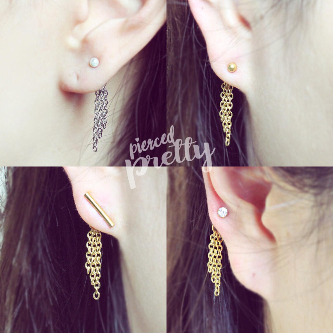 Three Chain Dangle Earrings Chain Dangle Earrings Pearl CZ - Etsy